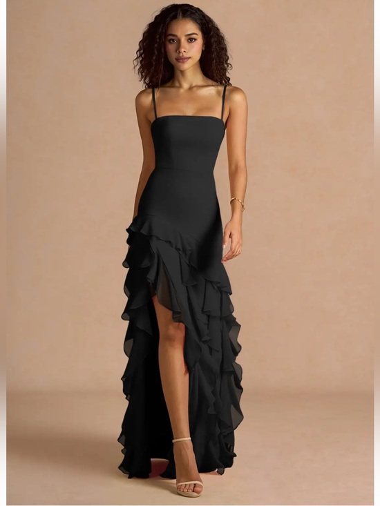 Azazie | Dresses | Azazie Kylee Black Sz2 Chiffon Maxi Dress With ...